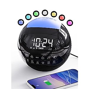 4-in-1 White Noise Sound Machine + Night Light for Kids Baby Adults, 42 Natural Soothing Sounds for Sleeping, Auto-Off Timer, Dual Alarm Clock for Bedroom Office Home, 16 Volume, 2 USB Charger Ports