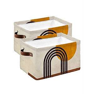 2PCS Cube Storage Bins, Waterproof Moving Boxes with Handles, Washable Closet Clothes Organizer Foldable Aesthetic Terracotta Mid Century Modern Abstract Art Toy Box Shelf Baskets 15x11x9.5 inch
