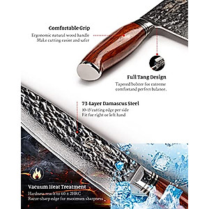 YARENH Kitchen Knife Set with Cleaver 4 Pcs, 73 Layers Damascus High Carbon Stainless Steel, Full Tang Natural Sandalwood Handle, Professional Chef Knife