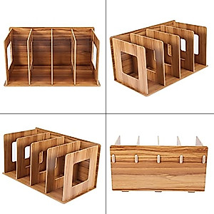 Yuecoom Wooden DIY Desktop Bookshelf, Portable Mini Books Rack, Sturdy and Durable for Storage Magazine Holder Students Kids Adult (Cherry Wood)