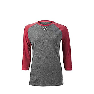 EvoShield Women's Standard Poly/Cotton Mid Sleeve Shirt, Charcoal/Scarlet Heather, Large