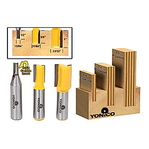 YONICO Router Bits Set Dado Straight Bit Undersize Plywood 3 Bit 1/2-Inch Shank 14323