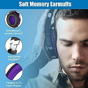 BENGOO Stereo Gaming Headset for PS4, PC, Xbox One Controller, Noise Cancelling Over Ear Headphones Mic, LED Light, Bass Surround, Soft Memory Earmuffs for Laptop Mac Nintendo Switch Games - Purple
