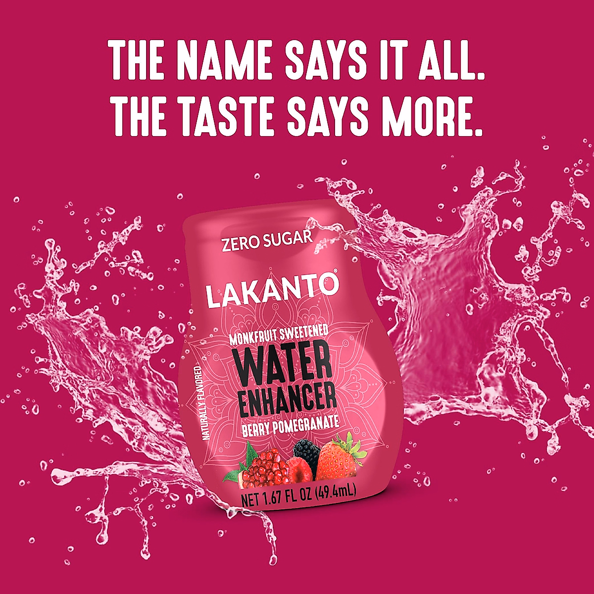Lakanto Sugar Free Water Enhancer - Sweetened with Monk Fruit Sweetener and Erythritol, On the Go Liquid H2O Hydration, Zero Sugar, Naturally Flavored - Berry Pomegranate (1.67 fl oz - Pack of 6)