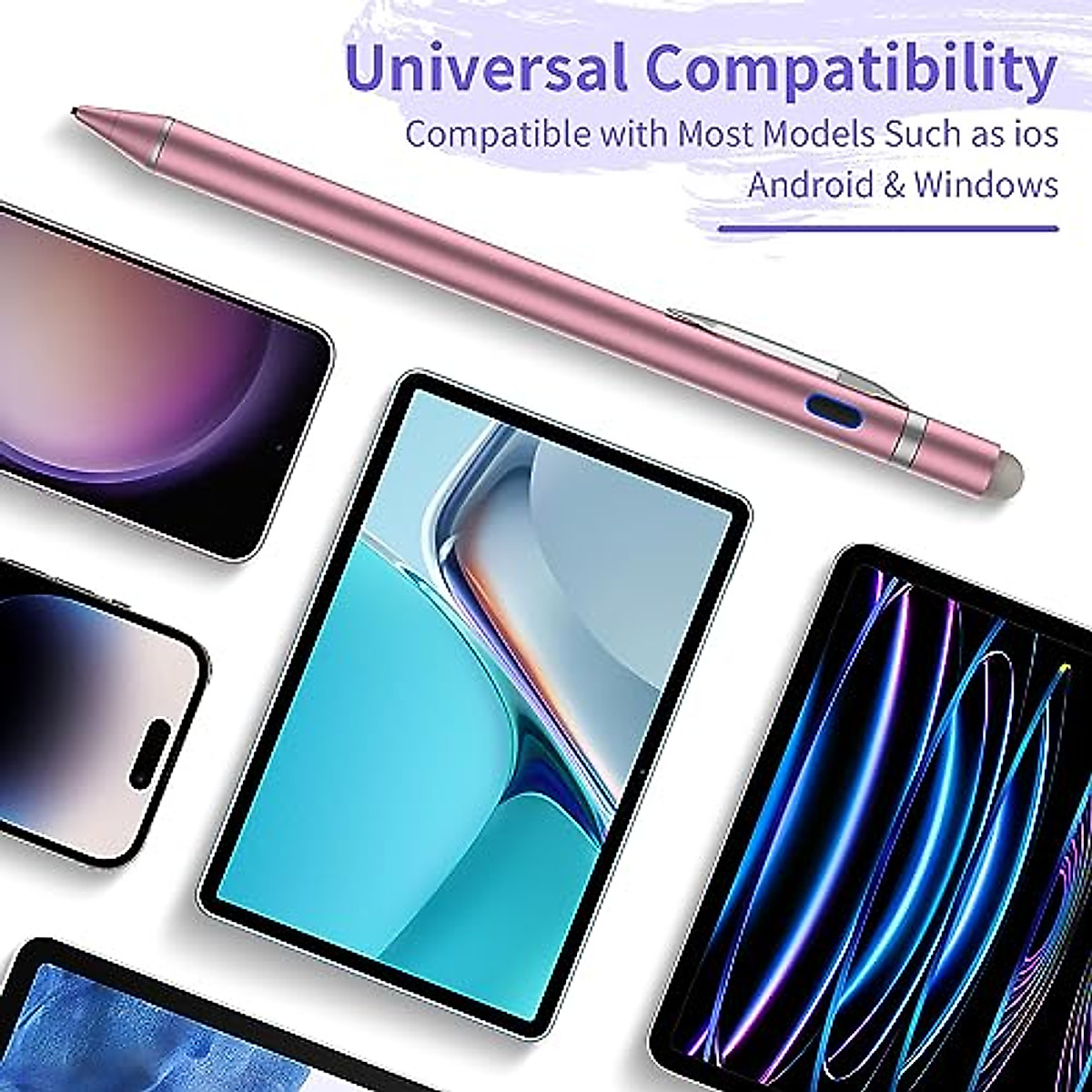 Stylus Pens for Touch Screens, Active Stylus Pen for iPad with Fine Point Tip, Compatible with Apple iPad/iPhone/Android/Samsung/Tablet and Other Touch Screen (Rose Gold)