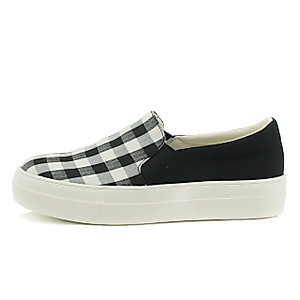 Soda TOPSHOE ave- Hike Platform Slip- On Sneaker w/Cushion Foam (8.5, Gingham Black, Numeric_8_Point_5)