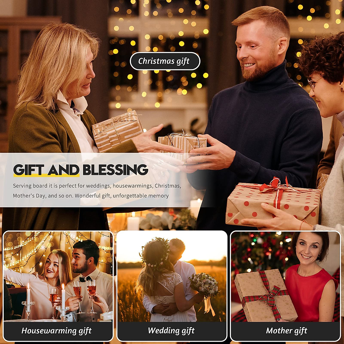 Lounsweer 6 Pcs Thicken Cutting Board Bamboo Bulk Kitchen Chopping Board Serving Wood Board Charcuterie Boards for Laser Engraving Thanksgiving Housewarming Gift(9 x 6 x 0.6 in)