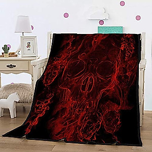 Red Skull Blanket Comfort Warmth Soft Cozy Air Conditioning Machine Wash Black and White Rose Skull Sherpa Fleece Blanket (Throw 60"x80") (Red Skull)
