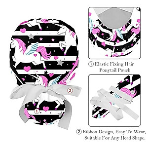 2-Pc Gourd-Shaped Working Cap,Fisherman Hat with Buttons and Cotton Sweatband,Rainbow Unicorns Black Stripes