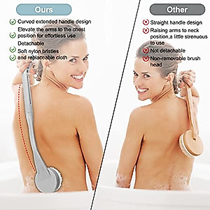 Back Brush Long Handle for Shower, 20.5” Bath Brush, Back Scrubber, Shower Body Brush with Curved Handle for Elderly Disabled, Limited Mobility, Frozen Shoulder,Men and Women