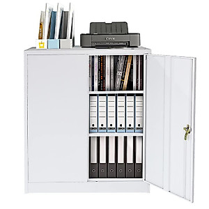 Superday White Metal Cabinet, 42"×36"×18" Locking Storage Cabinet with 2 Doors and 2 Shelves, Small Lockable Metal Steel Utility Cabinet for Office File Bathroom Medicine Pantry