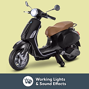 Kid Trax Toddler Vespa Scooter Electric Ride On Toy, 3-5 Years Old, 6 Volt, Max Weight 60 lbs, Black, 6V (KT1419AZA)