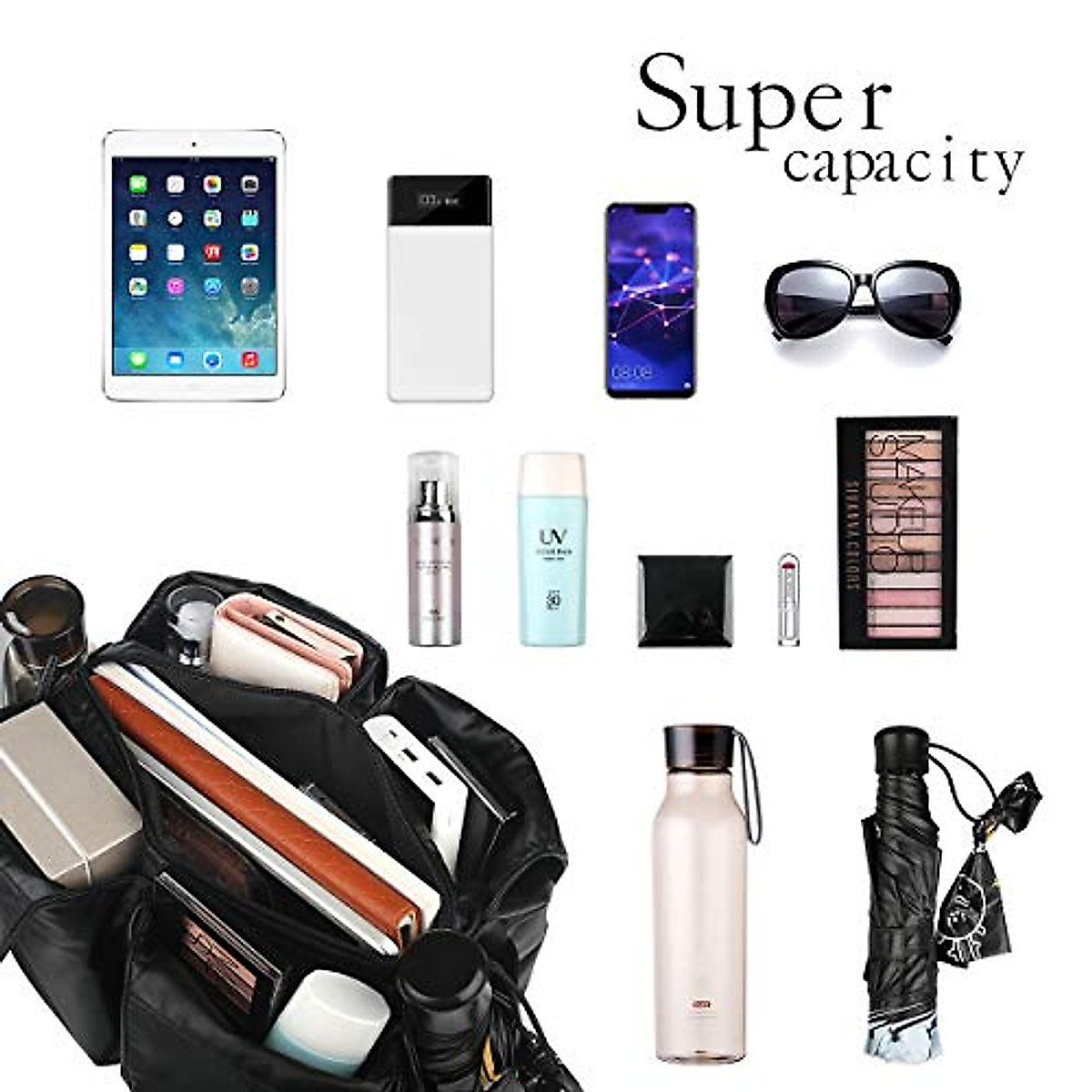 XMRSOY Handbag For Women,Large Slouchy Hobo Bag Soft Washed PU Leather Purse Amazing Multi Pocket Totes (Black)