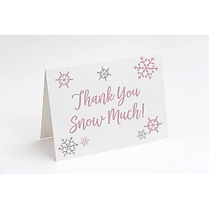Winter Thank You Cards Thank You Snow Much Baby Shower Little Snowflake Pink Silver Girls It's A Girl Birthday Party Bridal Wedding Thanks Stationary (50 count)