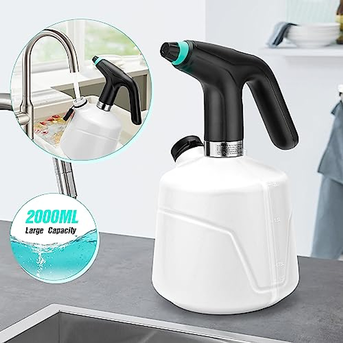 Electric Water Sprayer - 1/2 Gallon Sprayer Automatic Plant Mister Spray Bottle 2L Watering Can Fine Mist Sprayer for Indoor Outdoor Plants Garden Sprayer (White)