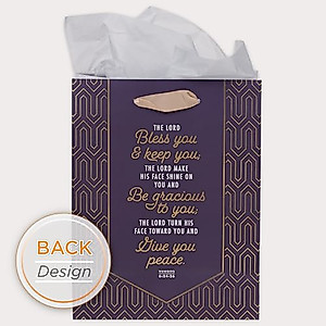 Christian Art Gifts Decorative Portrait Gift Bag with Tissue Paper Set for Women: The Lord Bless You and Keep You - Numbers 6:24 Inspirational Bible Verse, Purple, Medium