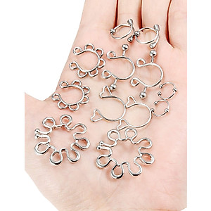 Kadogohno Fake Faux Non Piercing No Pierce Clip On Cute Metal Body Piercing Rings Barbells Jewelry Set for Women Hypoallergenic Stainless Steel