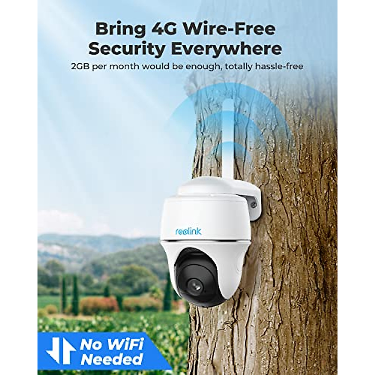 REOLINK Pan Tilt 4G LTE Cellular Security Camera Outdoor Wireless Go PT Plus, 2K HD Night Vision, 2-Way Talk, Smart PIR Motion Detection, No WiFi, No Wires