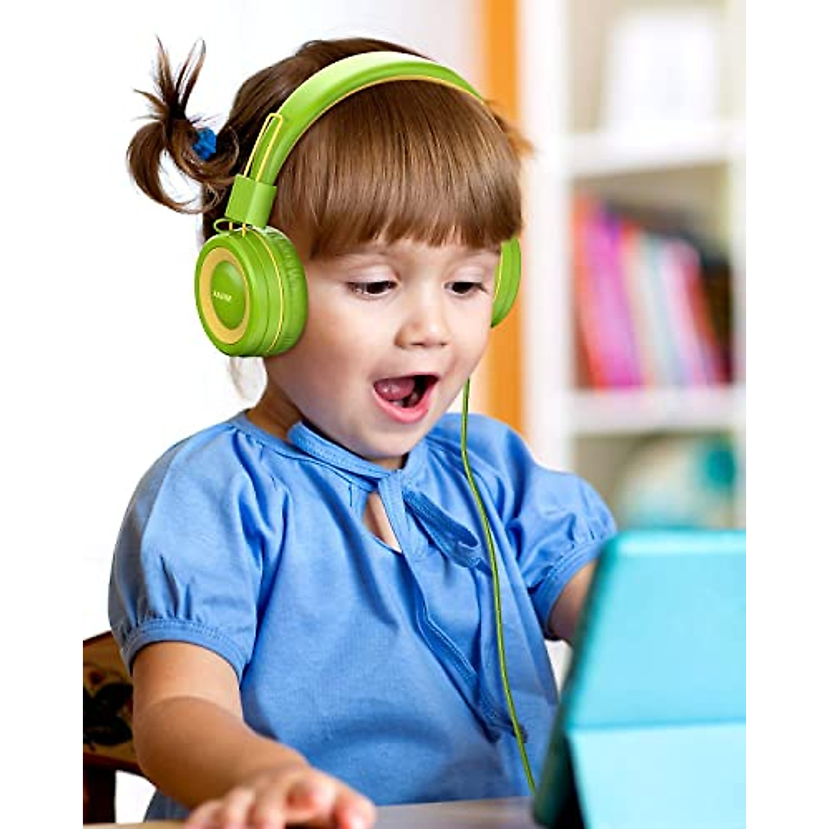 NIVAVA Kids Headphones, K8 Wired Headphones for Kids with Adjustable Headband 3.5 MM Jack for School, Foldable On-Ear Headset for Girls Boys Kindle Tablet Cellphones Airplane Travel (Green Yellow)