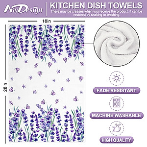 AnyDesign Lavender Kitchen Towel Flower Purple Flower Butterfly Dish Towel 18 x 28 Inch Home Sweet Home Hand Drying Tea Towel for Seasonal Spring Cooking Baking Cleaning Supplies, 2 Pack