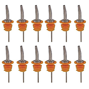 Spill-Stop 285-60 Tapered Pourer Dispenser, Metal Spouts for Liquor Bottle Pourer with Poly-Cork, Orange, 12 Units
