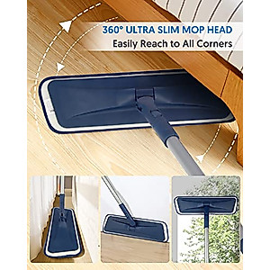 Microfiber Mops for Floor Cleaning - BPAWA Flat Floor Mop Wet Dry Dust Mop for Hardwood Floors Laminate Wood Tile Vinyl Wall Hard Surface, Bathroom Kitchen Mop with 4 Reusable Washable Chenille Pads