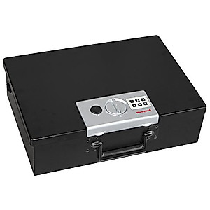 Honeywell Safes & Door Locks - Hideable Money Safe Box with Carry Handle - Fire Resistant Safe Document Box for Home - Metal Box with Digital Lock for Personal Items, Jewelry, Cash - 0.48-Cu - Black