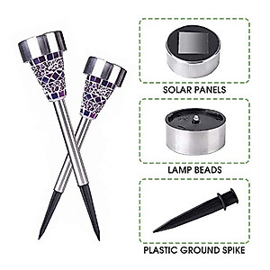 WONFAST 6-Pack Solar Mosaic Border Lawn Garden Lights, LED Mosaic Stake Lights Pathway Landscape Lighting for Patio Walkway Driveway Outdoor Christmas Garden Home Decoration (Purple)