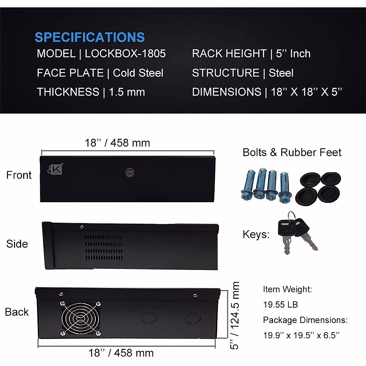 Kenuco White Heavy Duty 16 Gauge Steel DVR Security Lockbox with Fan (BK 18'' X 17.9'' X 4.96'')