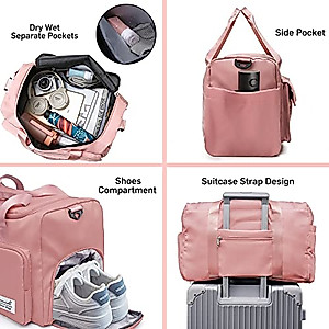 Suruid Travel Yoga Duffel Bag with Shoes Compartment Sports Gym Handbag with Dry Wet Separated Pocket for Training Men and Women, Overnight /Weekender Bag - Pink