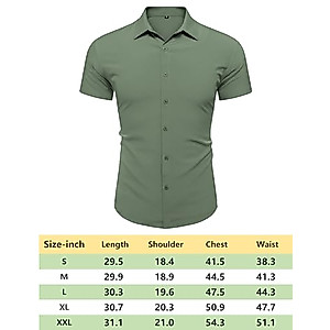 URRU Men's Muscle Dress Shirts Slim Fit Stretch Short Sleeve Casual Button Down Shirts for Men Army Green M