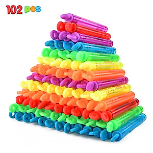 JOYIN 102 Pcs 6 Colors Mini Bubble Wands Bulk Party Favors Assortment Toys for Kids, Carnival Prizes, Wedding, Outdoor Gifts for Girls & Boys, Easter Basket Stuffers Goodie Gift Bag Stuffer Fillers
