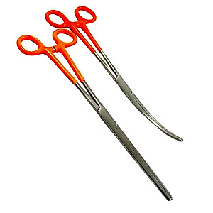 German Stainless Straight + Curved Hemostat Forceps, Hemostat Forceps clamp 10" (Cynamed Brand) set of 2 ea …