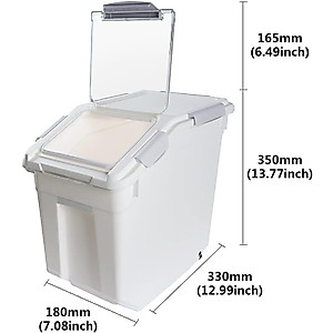 RUIAN 2pcs Food Container, Food Storage Box With Lid and Shovel, Airtight Flour Storage Container 25 lb Rice Storage Container with Wheels for Kitchen Flour, Rice, Grain,（Gray）