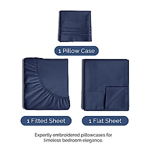 Twin Size 3 Piece Sheet Set - Comfy Breathable & Cooling Bed Sheets Set - Hotel Luxury Bedding for Women, Men, Kids & Teens - Deep Pockets, Easy-Fit, Super Soft & Wrinkle Free - Oeko-Tex - Navy Blue