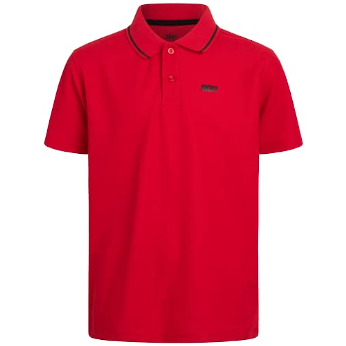 DKNY Boys' Polo Shirt - 2 Pack Classic Fit Short Sleeve Pique Polo - Comfort Stretch Collared Golf Shirt for Boys (4-20), Size 6, Racing Red/Jet Black