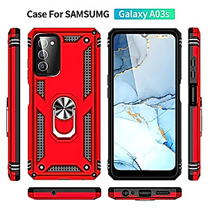 SunRemex for Samsung Galaxy A03S Case with Tempered Glass Screen Protector, Samsung A03S Case Kickstand [Military Grade] 16ft.Drop Tested Protective Cover for Samsung Galaxy A03S (A03S_Red)