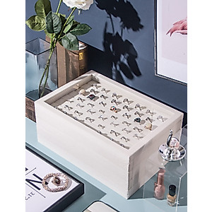 Coward Set of 5 Stackable Jewelry Organizer Tray Necklace Earring Box Storage Ring Bracelet Display Holder (beige(ring+necklace+12girds+24girds+The glass lid))