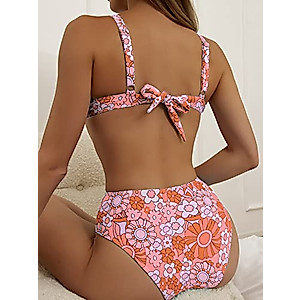 SHENHE Women's Underwire Bikini Floral Print Two Piece Bikini Set Swimsuit Pink S