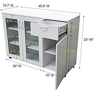 Kings Brand Furniture Buffet Server Sideboard Kitchen Storage Cabinet, White, 45.5" W x 15" D x 33" H