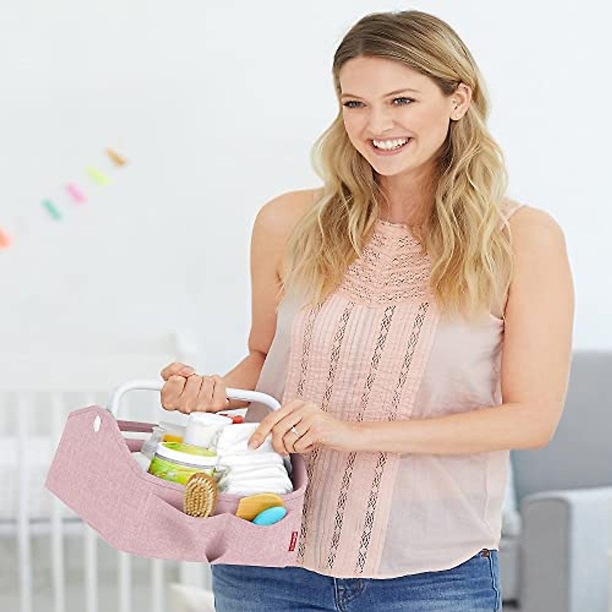 Skip Hop Diaper Caddy Organizer with Touch Sensor Night Light, Nursery Style, Pink Heather