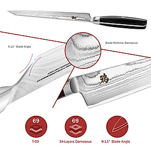 Mojave Outdoor 8 Inch Damascus Chef Knife Japanese T-CO 69 Layers Damascus Steel Blade Kitchen Cooking Kiritsuke Knives Raven Series RE0801T