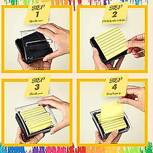 10 Pads Lined Post Notes with Pop up Sticky Note Dispenser Holder 3x3 Inch Clear Top Black Base, Self Stick Notes with Lines Adhesive Ruled Memo Pads Refills, 100 Sheets/pad