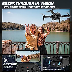 BEZGAR BD101 Drone with 1080P Camera for Adults and Kids - Foldable FPV Remote Control Drone with Gestures Selfie, Auto Hover, One Key Start/Land, 3D Flips, 2 Batteries, Toys Gifts for Boys Girls