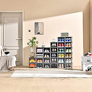 Amllas 10 Pack Shoe Boxes Stackable,Upgraded Sturdy Shoe Storage Boxes with Clear Magnetic Door,Multifunctional Sneaker Storage, Shoe Box Organizer Fit up to US Size 12 (13.8”x 9.84”x 7.1”)