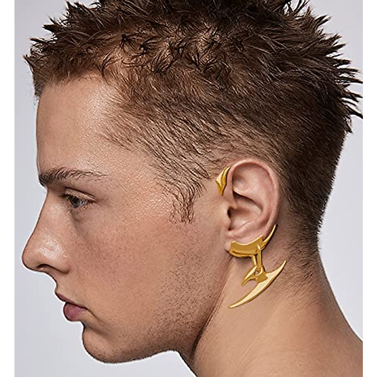 L'VOW CyberPunk Non-Piercing Cuff Earrings Wrap for Unisex Around Ear Irregular Cartilage Clip Accessories Cyborg Costume(S1-Gold)