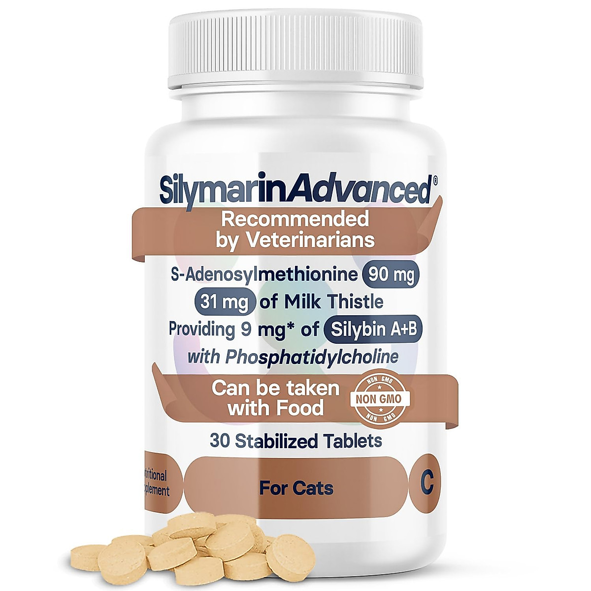 SilymarinAdvanced Liver Health Supplement for Cats - Milk Thistle for Cats Liver Support with S-Adenosylmethionine (Same) & Silybin - Liver Detox for Cats - 30 Tablets