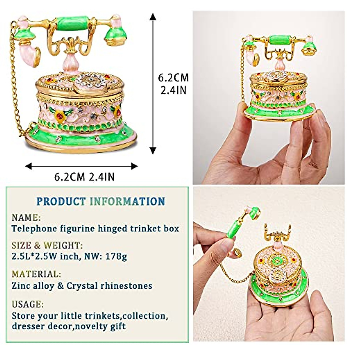 YU FENG Pineapple and Telephone Figurine Trinket Box Hinged Collectible