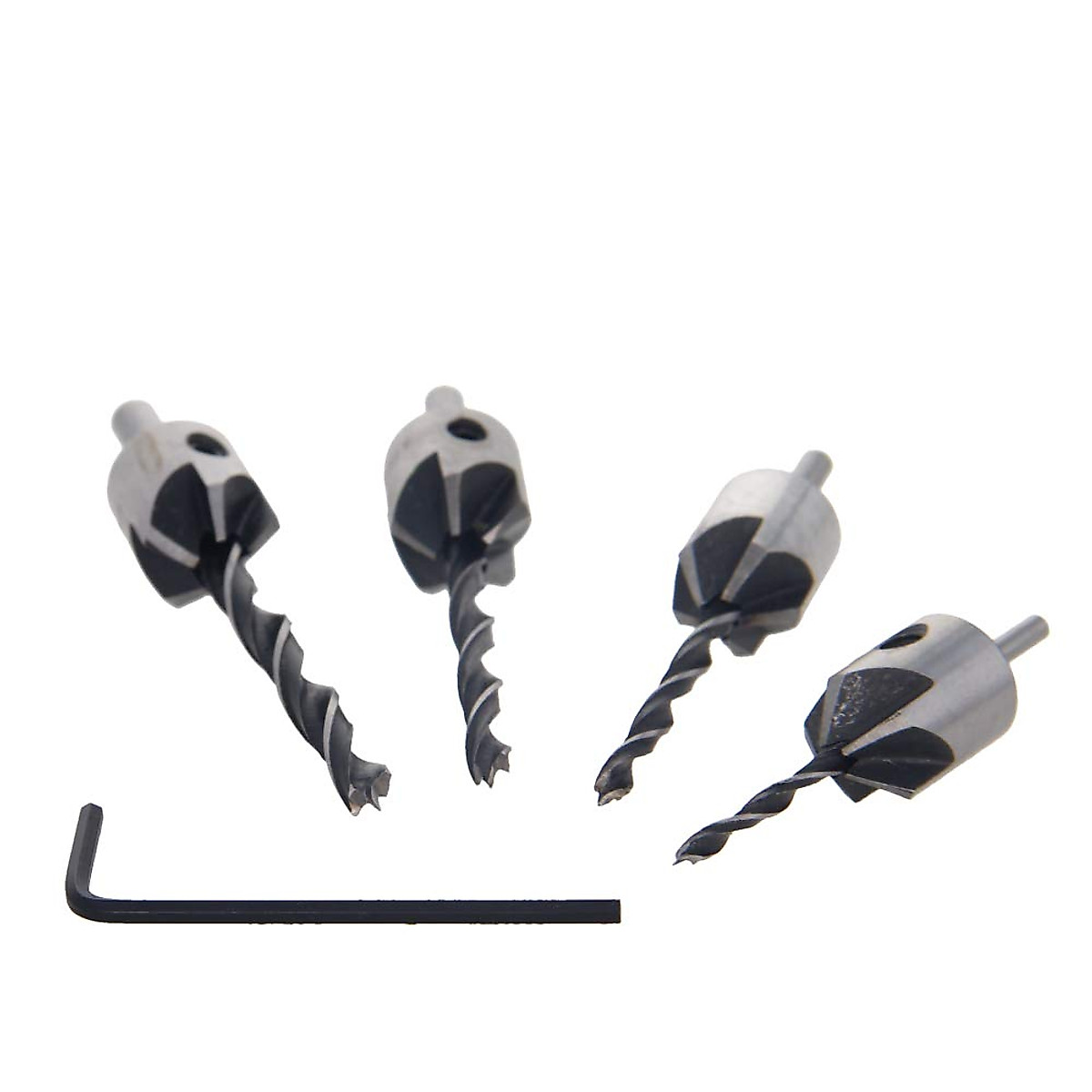 Utoolmart 4 in 1 Countersink Drill Bit Set, 3mm 4mm 5mm 6mm Quick Change Drill Bit with One Hex Key, Adjustable Carpentry Reamer Plated for Wood DIY, HSS