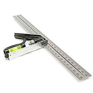 CREATIVE HOBBIES Universal Combination Angle Ruler Try Square Measuring Tool 300mm Adjustable Stainless Steel Multifunctional Combination Angle Protractor Right Angle Ruler Small Base 30cm